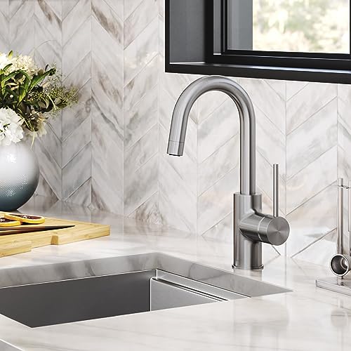 KRAUS Spot Free Oletto Single Handle Kitchen Bar Faucet in All-Brite Stainless Steel Finish, KPF-2600SFS (Pack of 1)