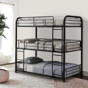 acme cairo metal frame full triple bunk bed in sandy black