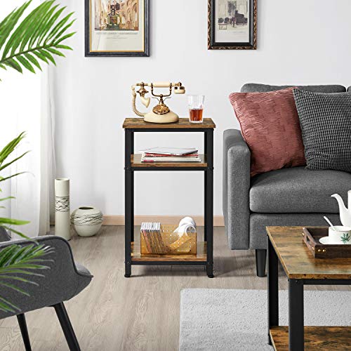 Yaheetech Tall End Table, 30 Inches High Side Table with Wooden Shelves & Strong Metal Frame, Large 3-Tier Telephone Table for Living Room Small Space, Rustic Brown