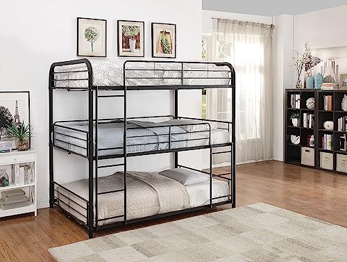 Acme Cairo Metal Frame Full Triple Bunk Bed in Sandy Black