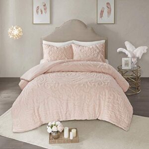 madison park - mp10-5878 laetitia shabby chic all season down alternative bed set with matching shams, king/cal king(104"x92"), floral blush 3 piece