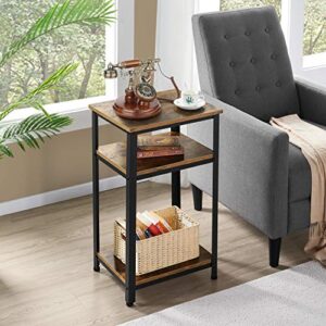 Yaheetech Tall End Table, 30 Inches High Side Table with Wooden Shelves & Strong Metal Frame, Large 3-Tier Telephone Table for Living Room Small Space, Rustic Brown