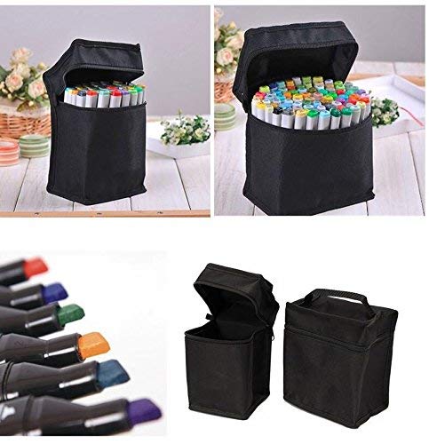 Multifunction Large Capacity Black Folding Marker Pen Canvas Pencil Case Pen Storage Bag Can Hold 24-80 pcs Markers Pen (S and L)