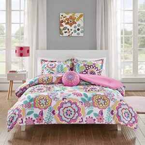 mi zone camille comforter set, vibrant flowers design all season teen bedding, matching sham, decorative pillow, girls bedroom décor, full/queen, pink 4 piece