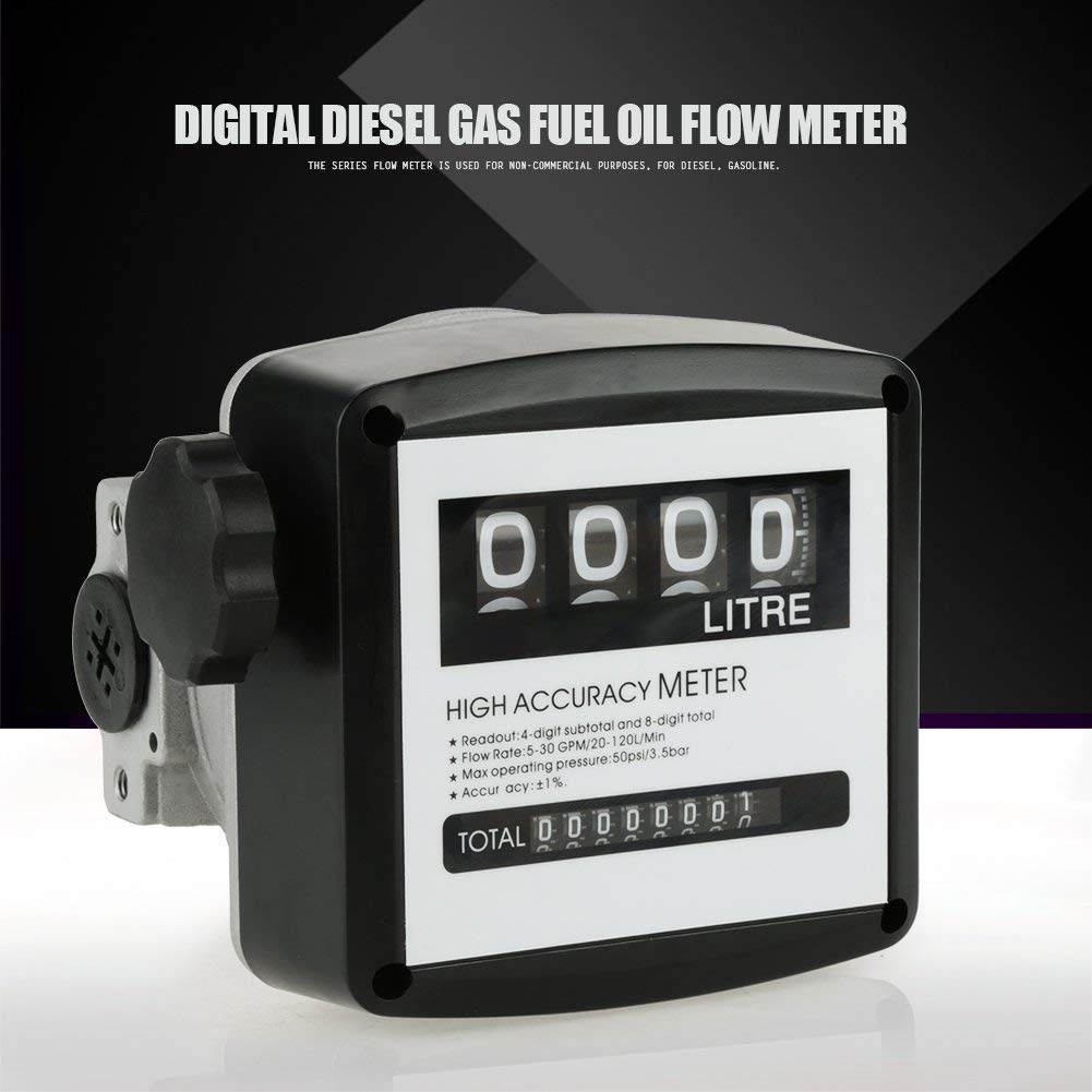 Mechanical Fuel Meter 4-Digit Diesel Fuel Oil Flow Mechanical Fuel Flow Meter Flowmeter for Disel Tank Transfer Pumps 25mm (1" Internal Thread) 5-30 GPM/20-120L/Min