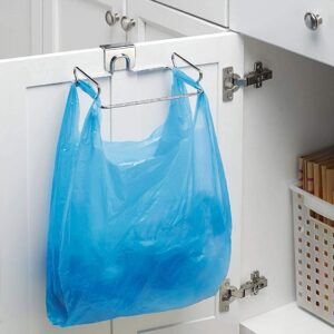 Hanging Garbage Bags Storage Rack Stainless Steel Trash Bag Holder Towel Gloves Hanger for Kitchen Cabinet Cupboard Drawer Back