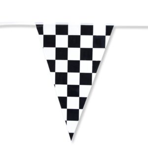 100 Foot Long Race Track Car Finish Line Black and White Plastic Pennant Party Checker Pattern String Curtain Banner for Decorations, Birthdays, Event Supplies, Festivals, Children & Adults