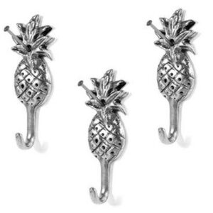 NORMA JEAN DESIGNS Pineapple Wall Hook, Decorative Hooks, 3pc Set, Antique Silver