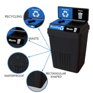 CleanRiver Flex E Bin - 50 Gallons | 2-in-1 Streams | Recycling, & Waste Basket with Backboard | Black Color