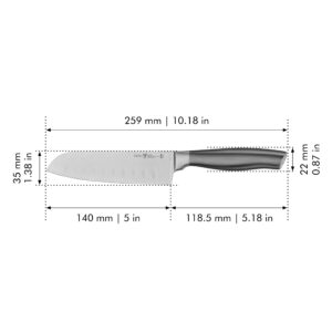 HENCKELS Graphite Razor-Sharp Hollow Edge Santoku Knife 5-inch, German Engineered Informed by 100+ Years of Mastery, Gray