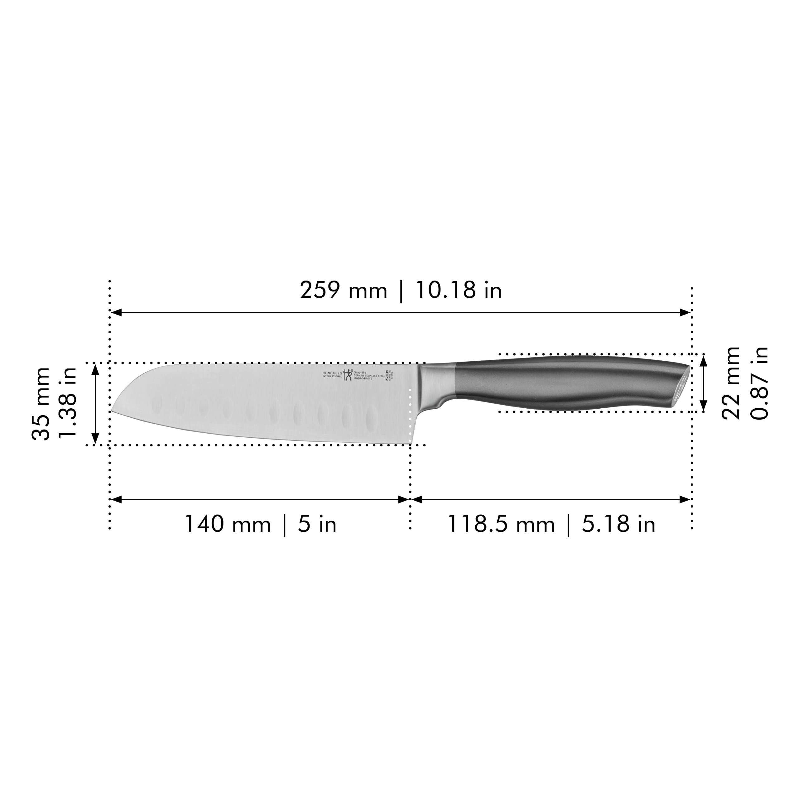 HENCKELS Graphite Razor-Sharp Hollow Edge Santoku Knife 5-inch, German Engineered Informed by 100+ Years of Mastery, Gray