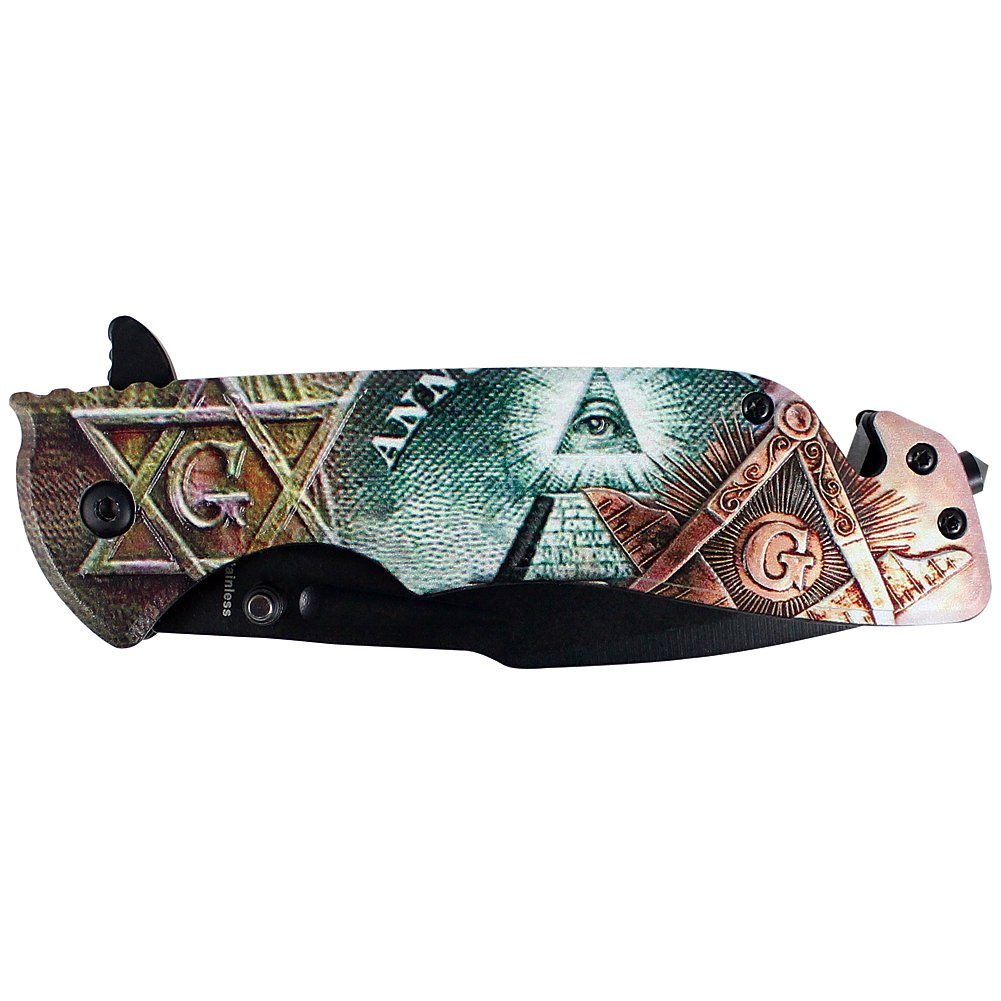 Treasure Gurus Masonic All Seeing Eye 3D Artwork Folding Pocket Knife Mason Gift