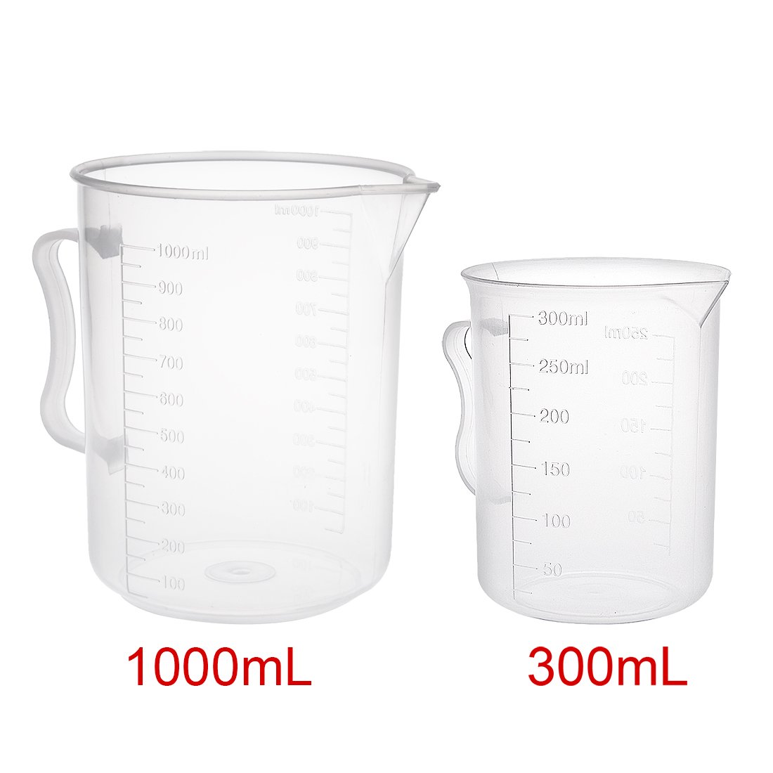 uxcell Measuring Cup 300ml 300ml 1000ml Set of 3, PP Plastic Graduated Beaker Transparent with Handle for Lab Kitchen Liquids