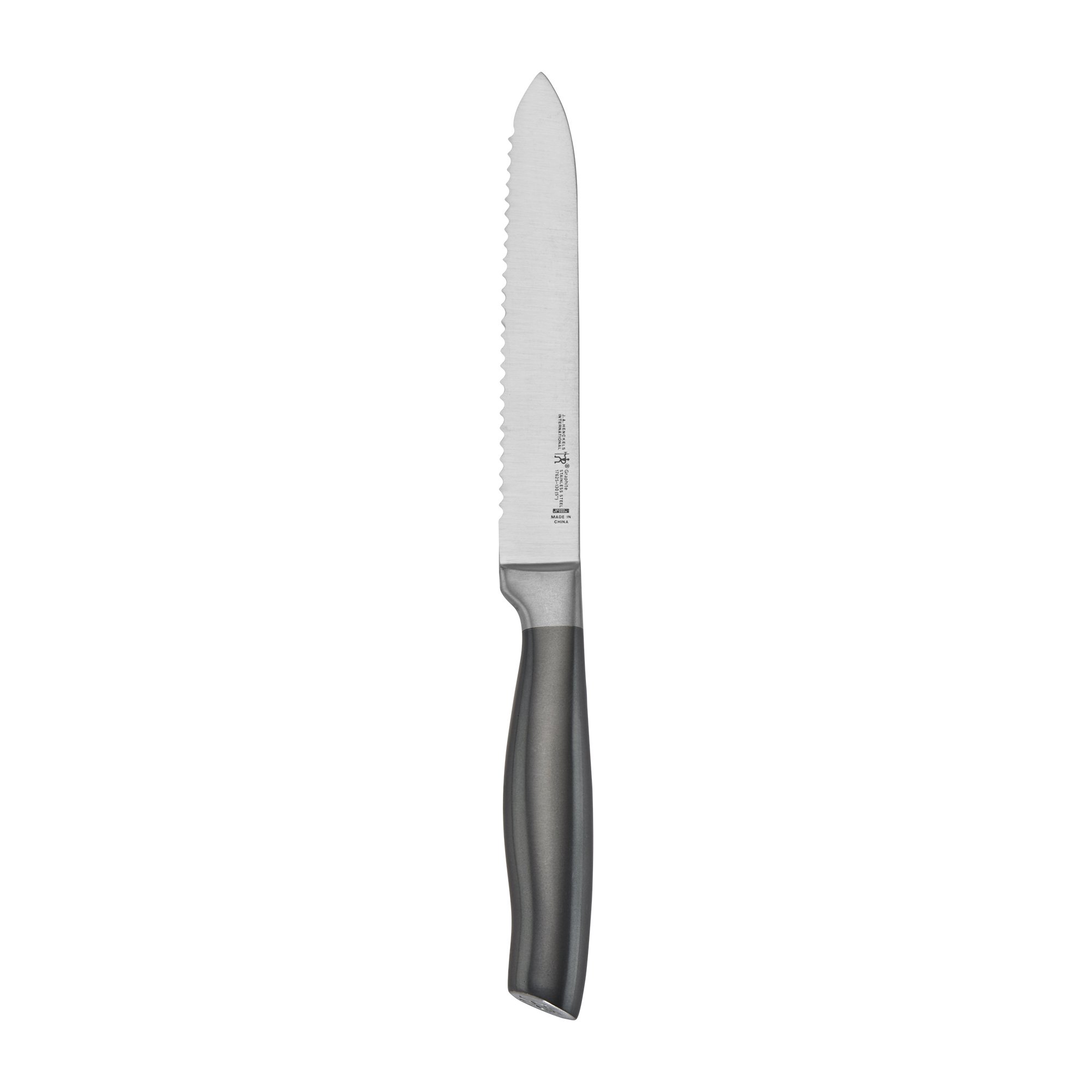 HENCKELS Graphite Razor-Sharp 5-inch Tomato Knife, German Engineered Informed by 100+ Years of Mastery, Serrated Utility Knife, Vegetable Knife, Gray