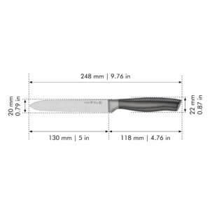 HENCKELS Graphite Razor-Sharp 5-inch Tomato Knife, German Engineered Informed by 100+ Years of Mastery, Serrated Utility Knife, Vegetable Knife, Gray