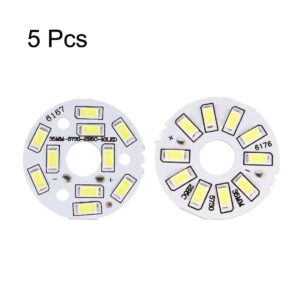 uxcell LED Chip Bulb 300mA 5W 10 LEDs 5730 Surface Mounted Devices Module Aluminum Board Pure White Super Bright 35mm Dia 5pcs for Floodlight