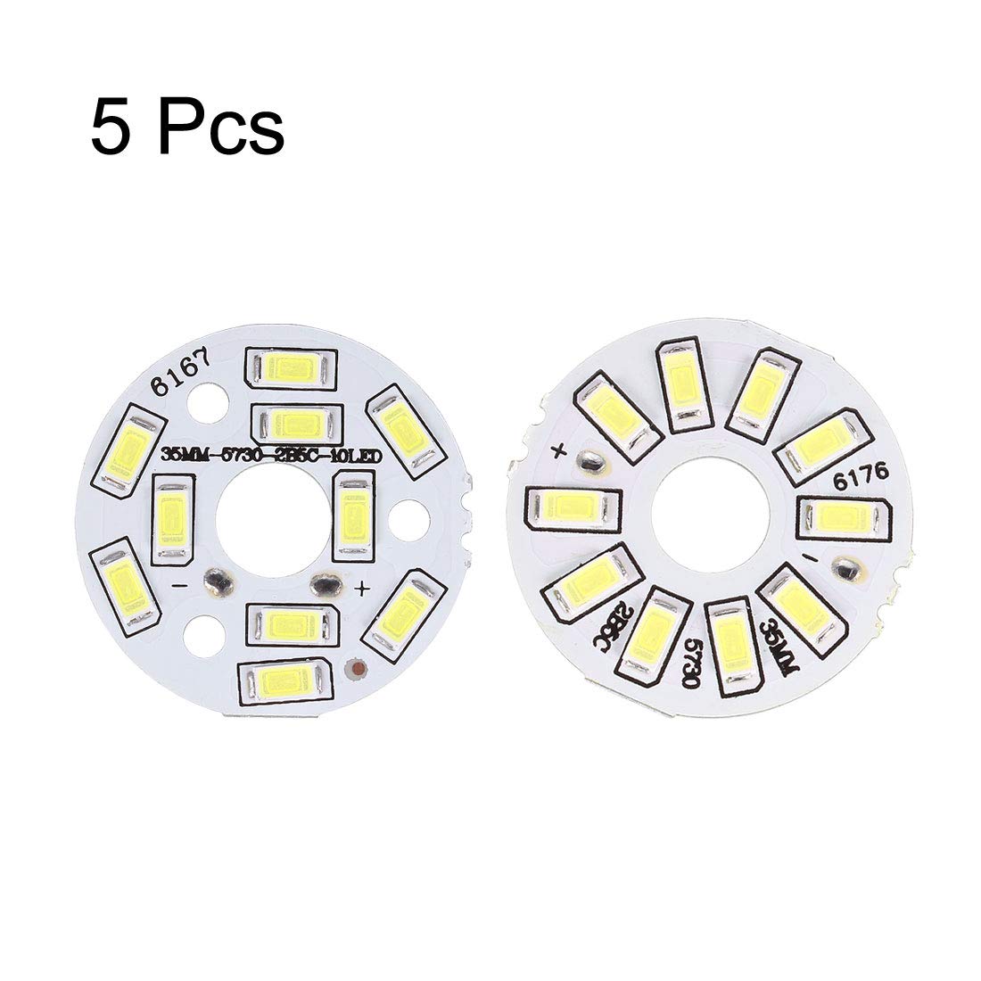 uxcell LED Chip Bulb 300mA 5W 10 LEDs 5730 Surface Mounted Devices Module Aluminum Board Pure White Super Bright 35mm Dia 5pcs for Floodlight