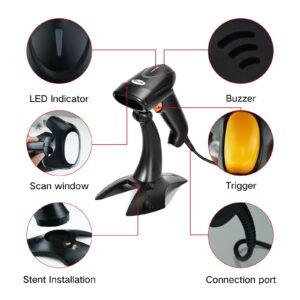 NYEAR 2D&1D&QR USB Barcode Scanner with Stand,Screen and Printed USB Barcode Scanner 2D Automatic Barcode Reader Handhold CMOS Image Barcode Scanner for Tablets,Computers POS, Cashier (2D Wired)