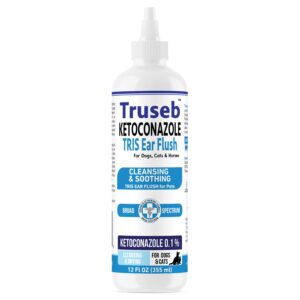 pet health pharma truseb | dog ear flush ketoconazole dog ear wash, cats and horses, ketoconazole tris ear flush for dogs (12 oz) made in u.s.a (ketoconazole ear flush, 12 oz)