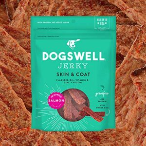 Dogswell Jerky Skin and Coat – Mini Salmon Jerky Dog Treats with Dog Skin & Coat Support (4 oz. Salmon)