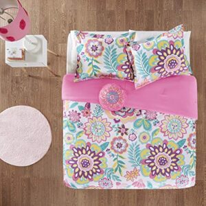 Mi Zone Camille Comforter Set, Vibrant Flowers Design All Season Teen Bedding, Matching Sham, Decorative Pillow, Girls Bedroom Décor, Full/Queen, Pink 4 Piece