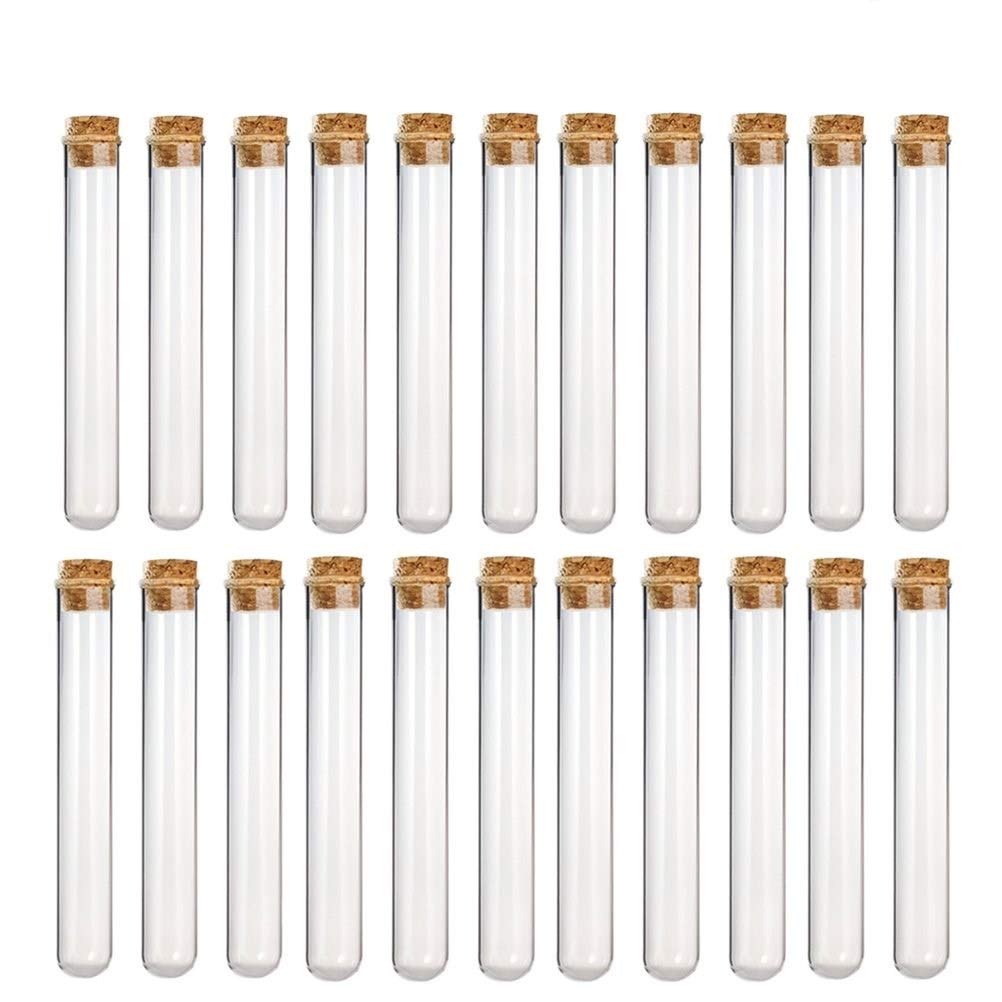 WarmShine 30 Pack 6ml Clear Plastic Test Tubes with Wood Cork Stoppers for Scientific Experiments Party Favor,12x75mm