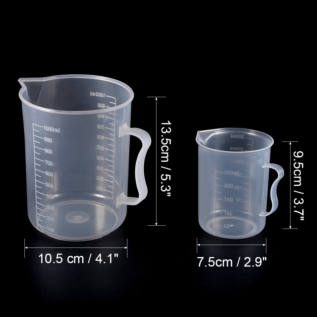 uxcell Measuring Cup 300ml 300ml 1000ml Set of 3, PP Plastic Graduated Beaker Transparent with Handle for Lab Kitchen Liquids