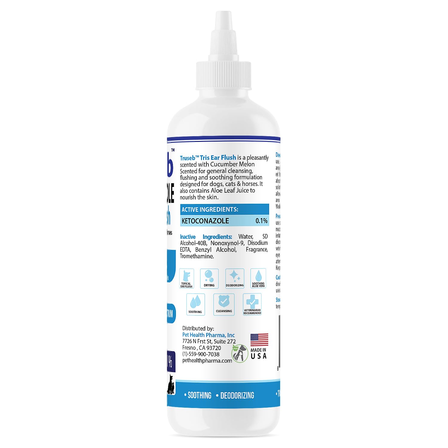 Pet Health Pharma Truseb | Dog Ear Flush Ketoconazole Dog Ear Wash, Cats and Horses, Ketoconazole Tris Ear Flush for Dogs (12 oz) Made in U.S.A (Ketoconazole Ear Flush, 12 oz)