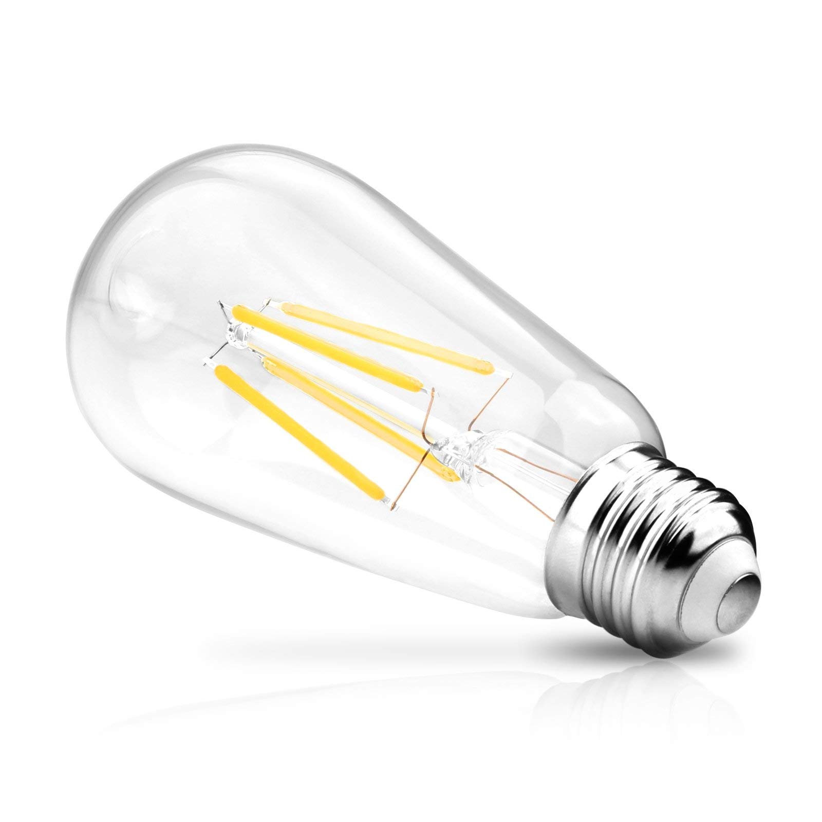 Ascher Vintage LED Edison Bulbs, 6W, Equivalent 60W, High Brightness Daylight White 4000K, ST58 Antique LED Filament Bulbs with 80+ CRI, E26 Medium Base, Non-Dimmable, Clear Glass, Pack of 6