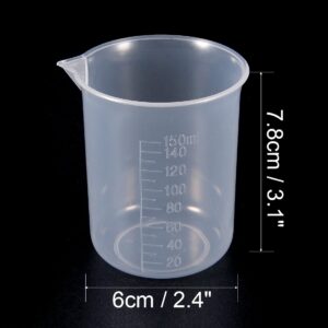 uxcell Measuring Cup 150ml PP Plastic Graduated Beaker Transparent for Lab Kitchen liquids 4pcs