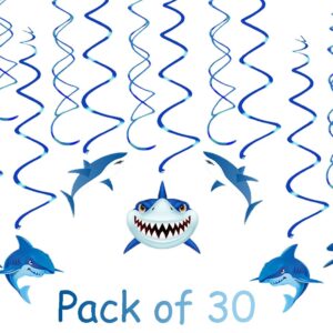 Shark Party Supplies Hanging Swirls Kids Birthday Decorations for Shark Sea Themed Splash Ceiling Foil Ornaments (30 PCS)