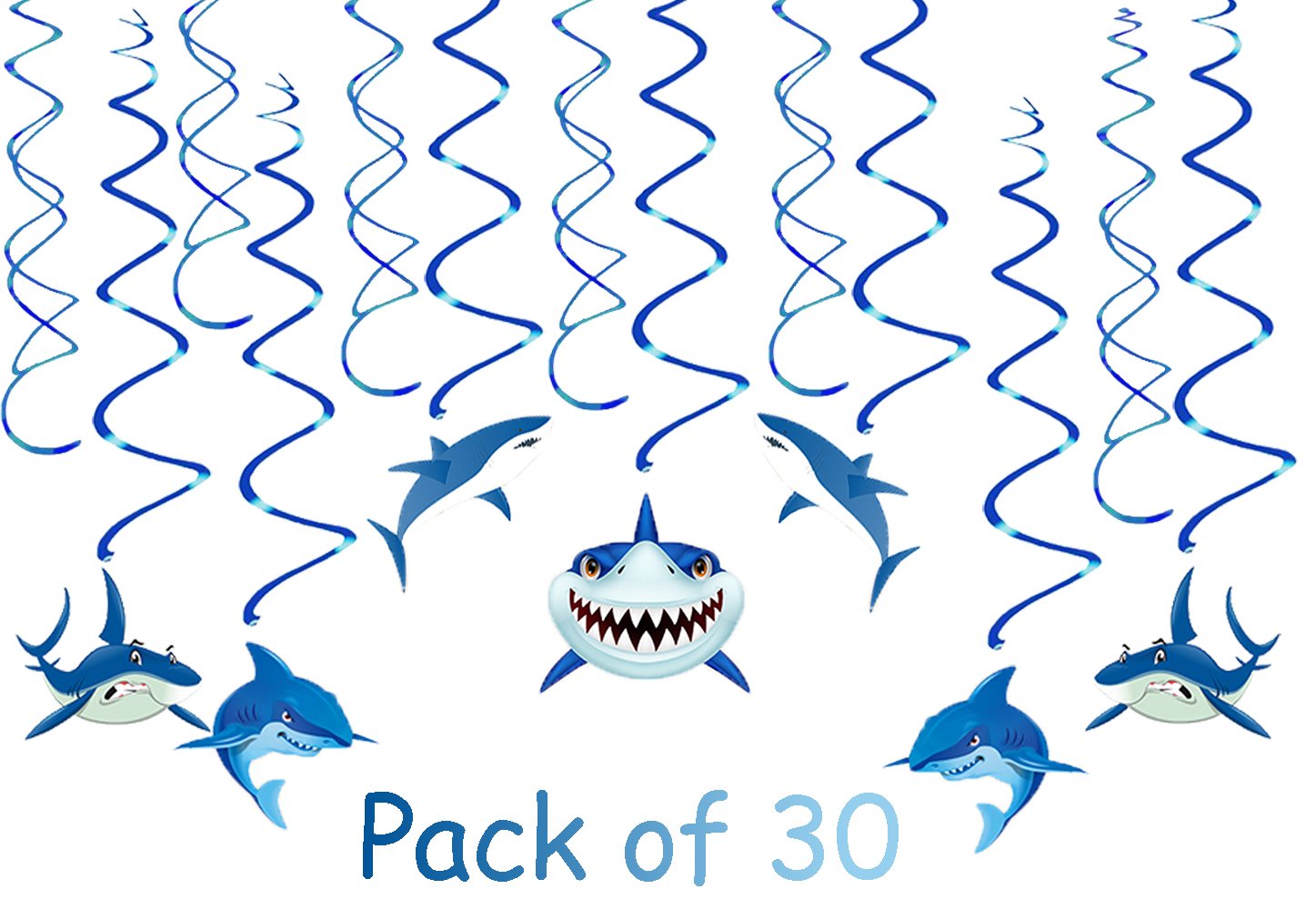 Shark Party Supplies Hanging Swirls Kids Birthday Decorations for Shark Sea Themed Splash Ceiling Foil Ornaments (30 PCS)