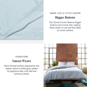 Brooklinen Luxury Sateen Duvet Cover - 100% Cotton, Full/Queen Size in White with Extra-Long Corner Ties and Button Closure| Best Luxury Sheets