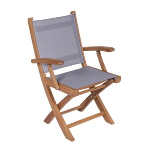 royal teak collection smcg sailmate teak sling folding arm chair, gray, 24-inch