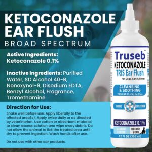 Pet Health Pharma Truseb | Dog Ear Flush Ketoconazole Dog Ear Wash, Cats and Horses, Ketoconazole Tris Ear Flush for Dogs (12 oz) Made in U.S.A (Ketoconazole Ear Flush, 12 oz)