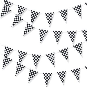 100 foot long race track car finish line black and white plastic pennant party checker pattern string curtain banner for decorations, birthdays, event supplies, festivals, children & adults