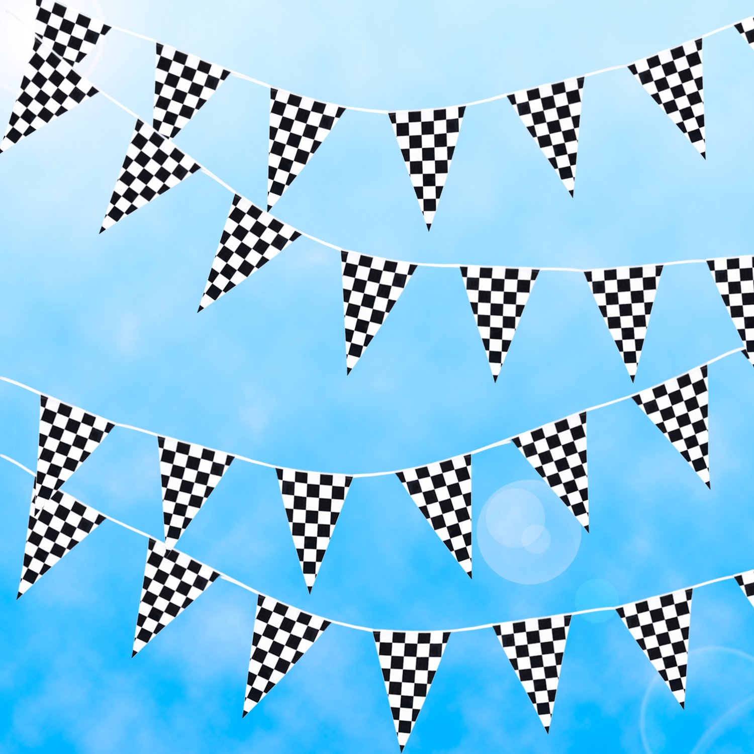 100 Foot Long Race Track Car Finish Line Black and White Plastic Pennant Party Checker Pattern String Curtain Banner for Decorations, Birthdays, Event Supplies, Festivals, Children & Adults