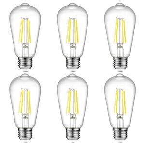 ascher vintage led edison bulbs, 6w, equivalent 60w, high brightness daylight white 4000k, st58 antique led filament bulbs with 80+ cri, e26 medium base, non-dimmable, clear glass, pack of 6