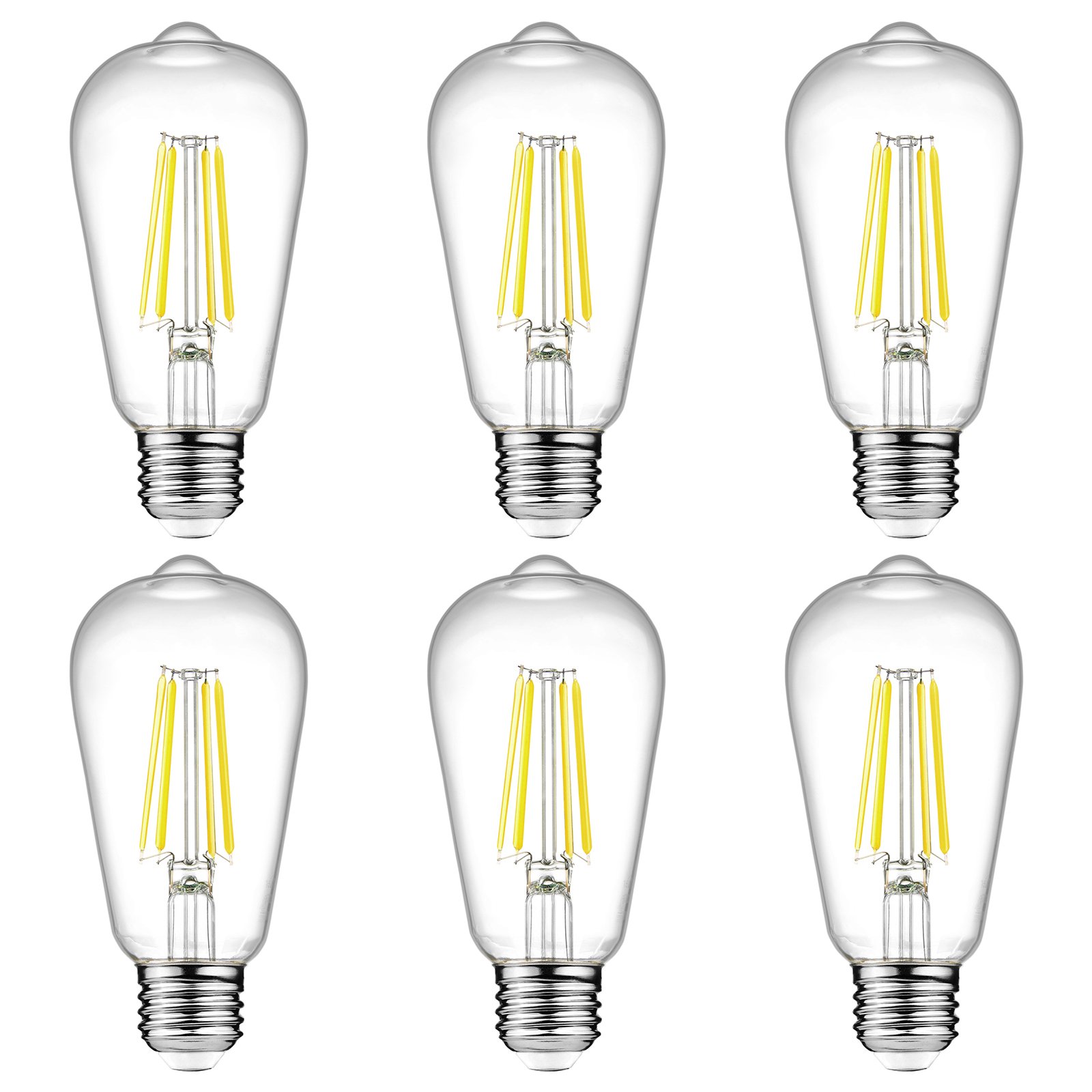 Ascher Vintage LED Edison Bulbs, 6W, Equivalent 60W, High Brightness Daylight White 4000K, ST58 Antique LED Filament Bulbs with 80+ CRI, E26 Medium Base, Non-Dimmable, Clear Glass, Pack of 6