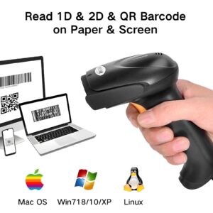 NYEAR 2D&1D&QR USB Barcode Scanner with Stand,Screen and Printed USB Barcode Scanner 2D Automatic Barcode Reader Handhold CMOS Image Barcode Scanner for Tablets,Computers POS, Cashier (2D Wired)