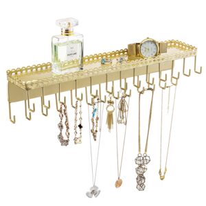 mygift 26-hook gold-tone wall-mounted metal jewelry organizer with display shelf