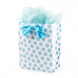 hallmark 15" extra large gift bag with tissue paper - blue polka dots and bow for baby showers, birthdays, bridal showers and more