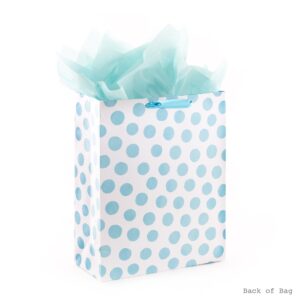 Hallmark 15" Extra Large Gift Bag with Tissue Paper - Blue Polka Dots and Bow for Baby Showers, Birthdays, Bridal Showers and More