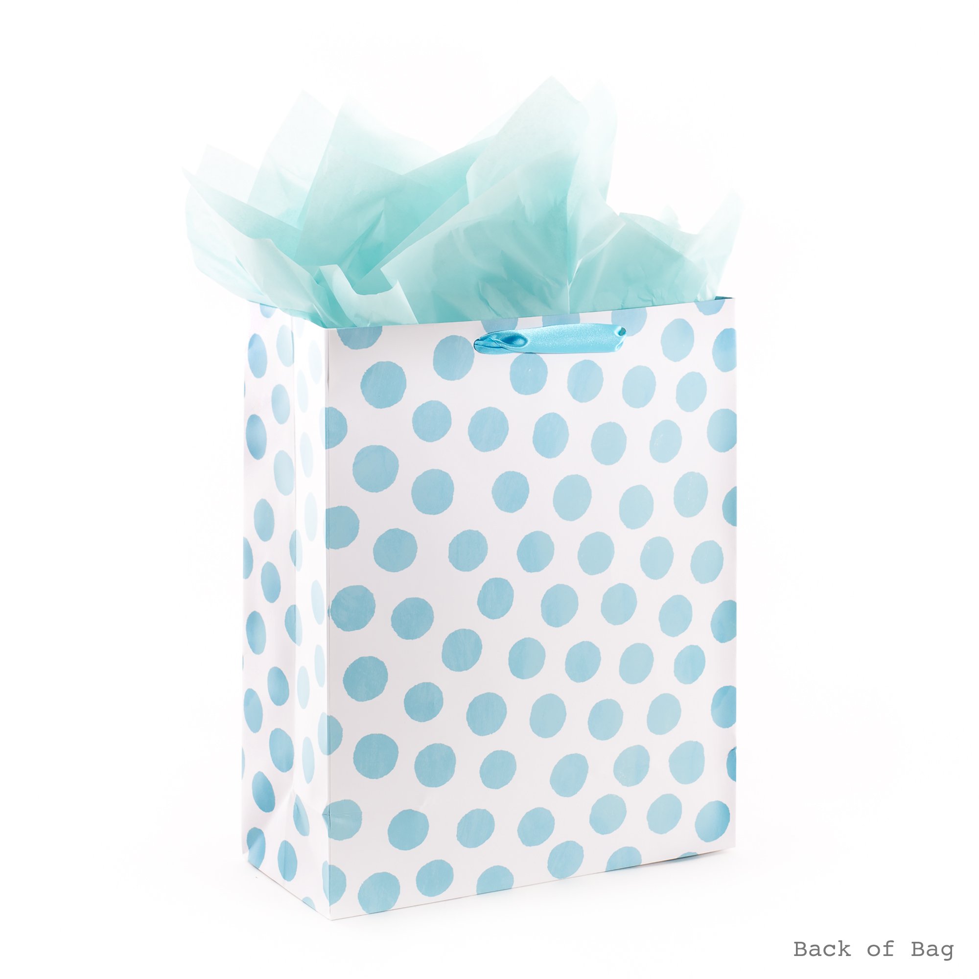 Hallmark 15" Extra Large Gift Bag with Tissue Paper - Blue Polka Dots and Bow for Baby Showers, Birthdays, Bridal Showers and More