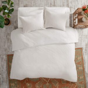 madison park 100% cotton duvet set, modern lifestyle design - all season, breathable comforter cover bedding, matching shams, lillian, tassel ivory full/queen(90"x90") 3 piece