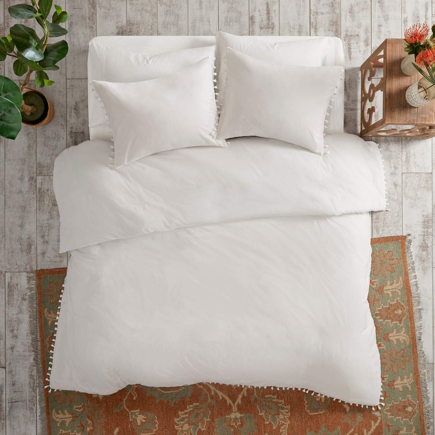 Madison Park 100% Cotton Duvet Set, Modern Lifestyle Design - All Season, Breathable Comforter Cover Bedding, Matching Shams, Lillian, Tassel Ivory Full/Queen(90"x90") 3 Piece