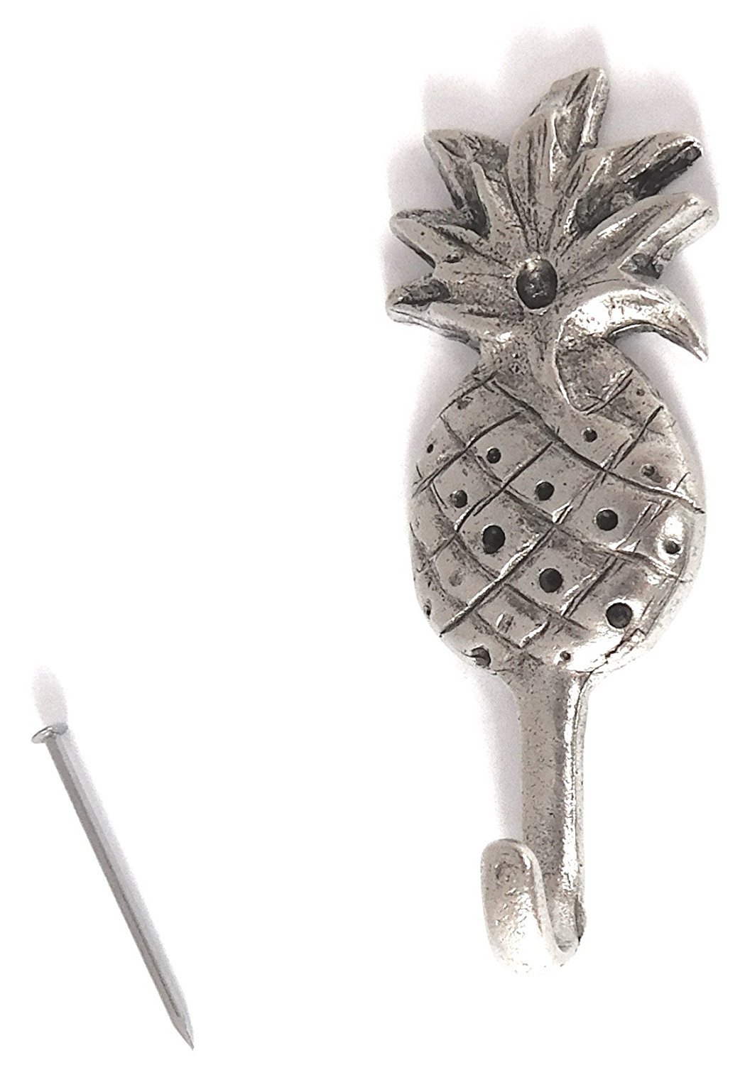 NORMA JEAN DESIGNS Pineapple Wall Hook, Decorative Hooks, 3pc Set, Antique Silver