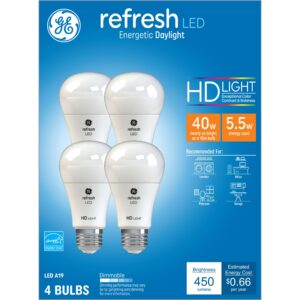 ge refresh led light bulbs, 40 watt, daylight, a19 (4 pack)