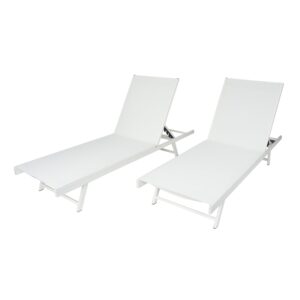 christopher knight home salton outdoor aluminum and mesh chaise lounge set, 2-pcs set, white / white