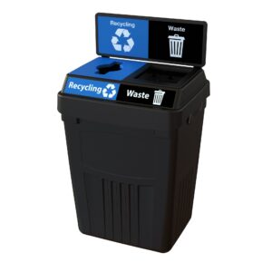 cleanriver flex e bin - 50 gallons | 2-in-1 streams | recycling, & waste basket with backboard | black color